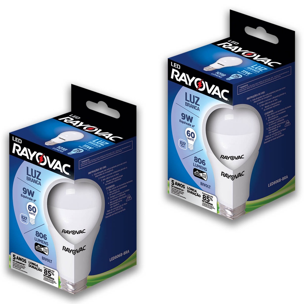02 Lampadas LED 9W Luz Branca 6500K Rayovac 2 caixas Bulbo Soquete E27 ...