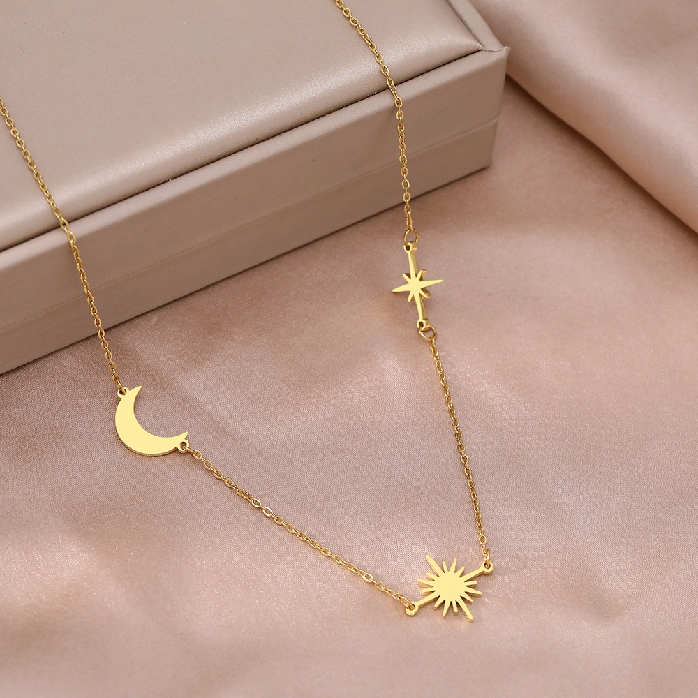 Colares De Aço Inoxidável Delicado Hexagrama Estrela Lua Fina Estética ...