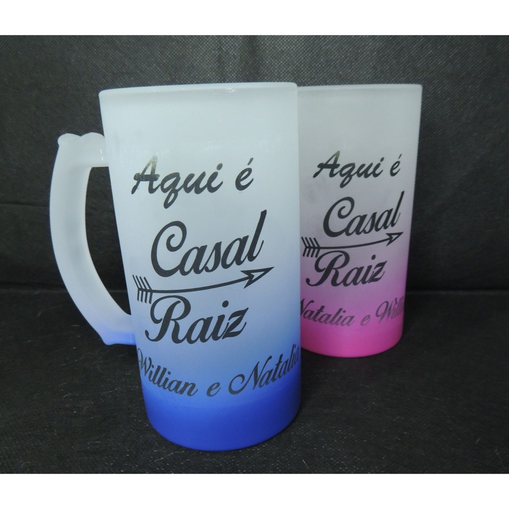Caneca de Vidro Jateado Degrade para Chopp Personalizada Casal Raiz | Shopee Brasil