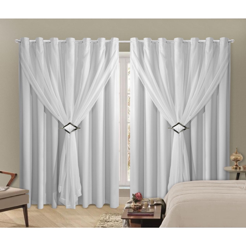 Cortina Blackout PVC 2,80x2,30 Com Tecido Voil Sala e Quarto Varão ...