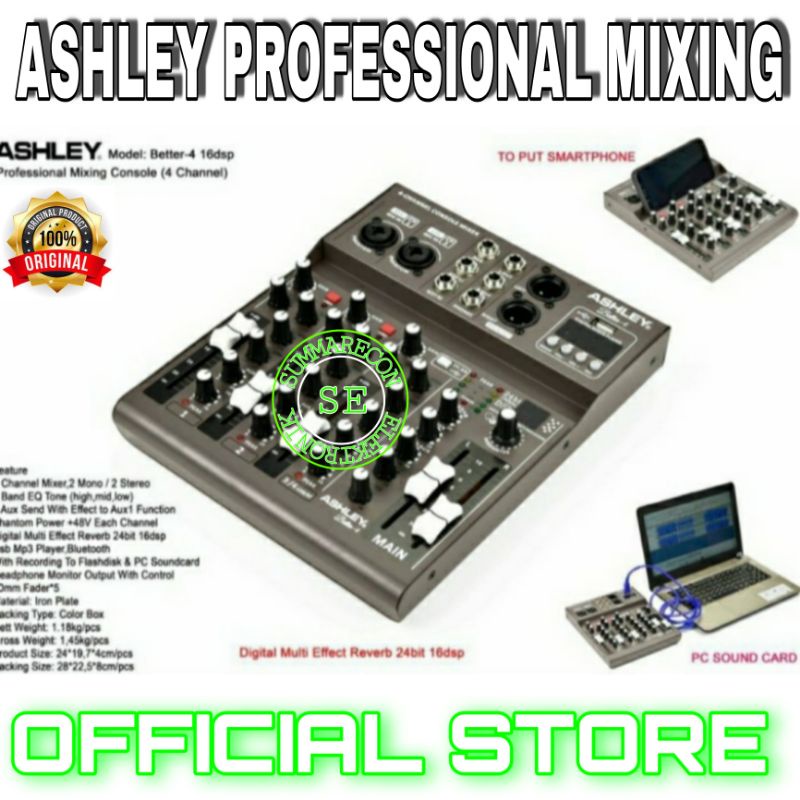 ashley mixer 4 Canais original Melhor Gravação bluetooth 4 dsp usb ...