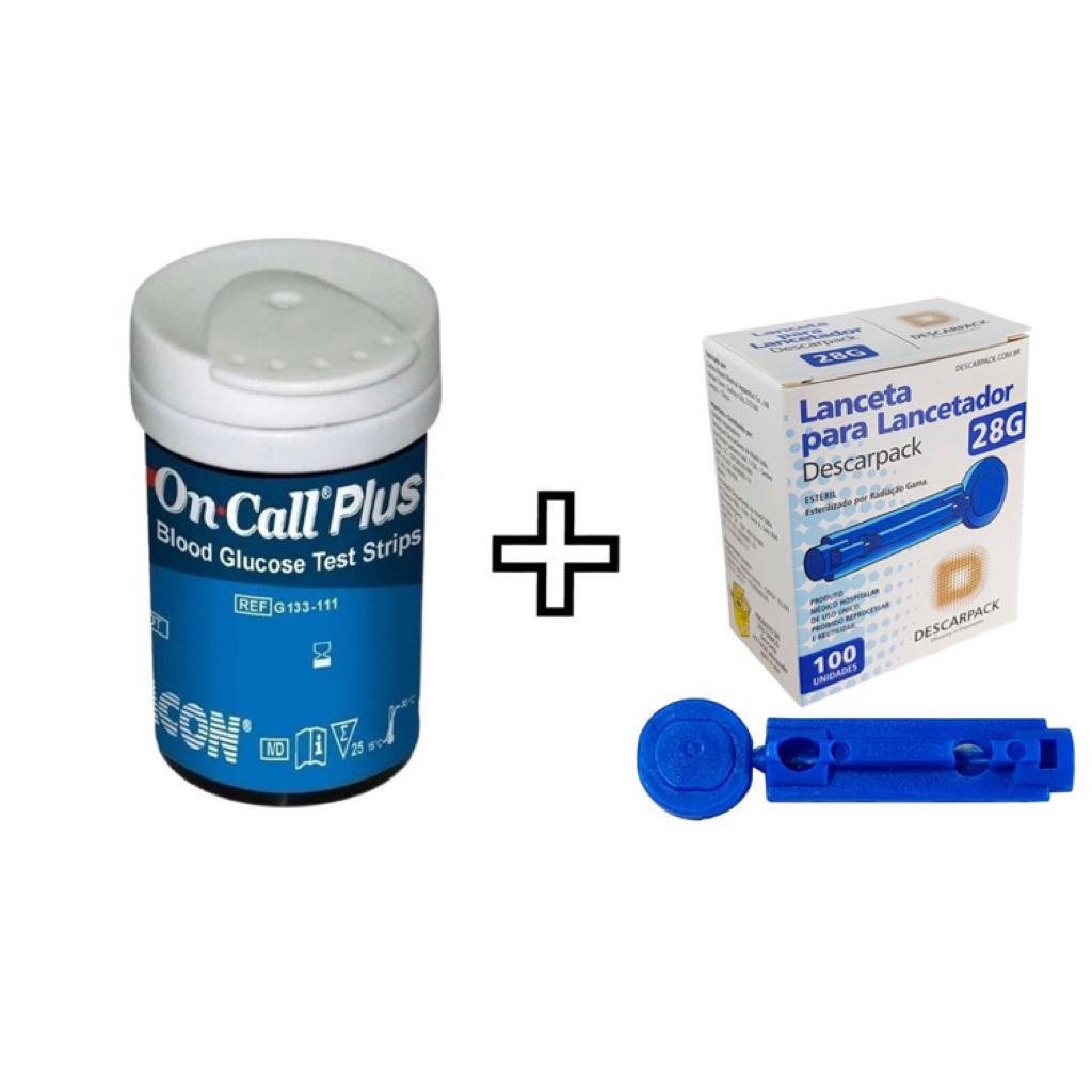 Kit Tiras De Teste On Call Plus C/ 01 Cx + 100 Lancetas Para Lancetador ...