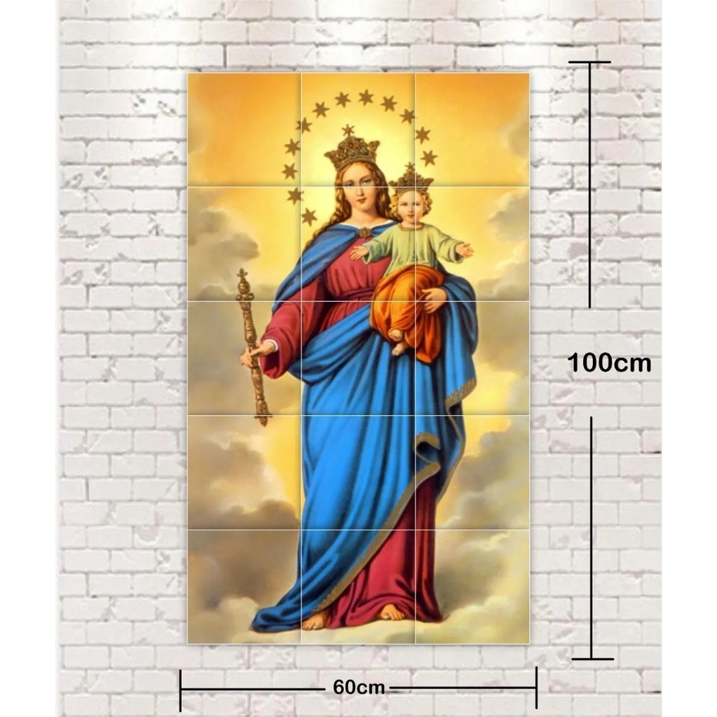 Quadro Nossa Senhora Auxiliadora Mosaico Grande em Azulejos 100x60Cm | Shopee Brasil
