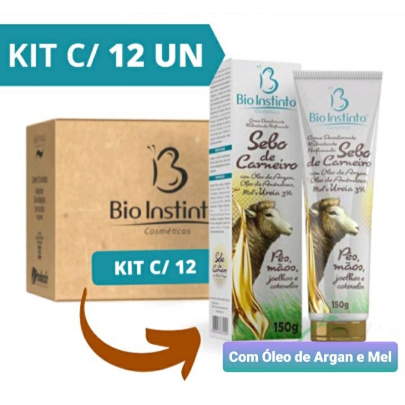 Kit 12 Unidades Creme Hidratante Sebo de Carneiro com Óleo de Argan ...