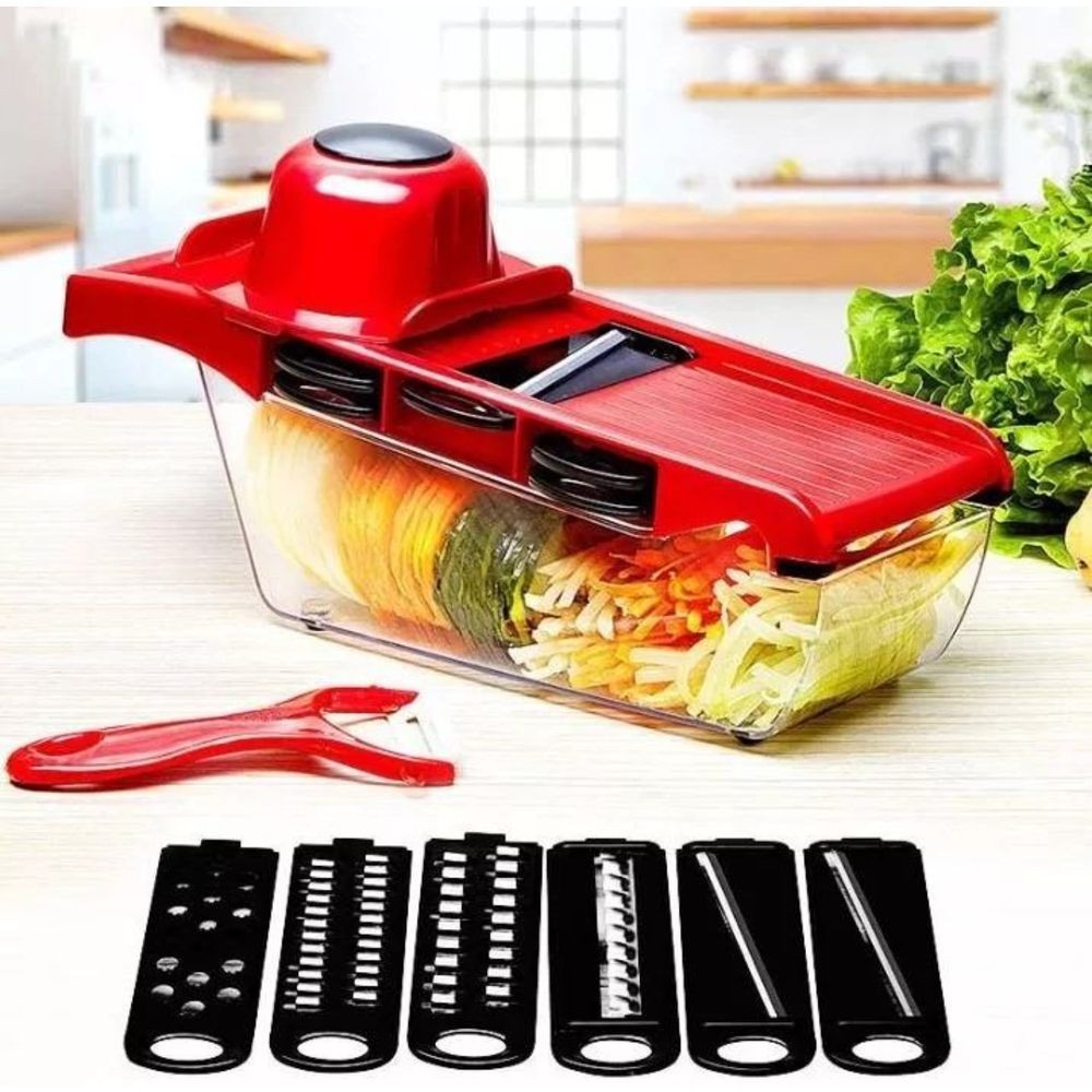 Mandoline Profissional Cozinha Slicer Aço Inox 6 Em 1 Fatiador Cortador ...