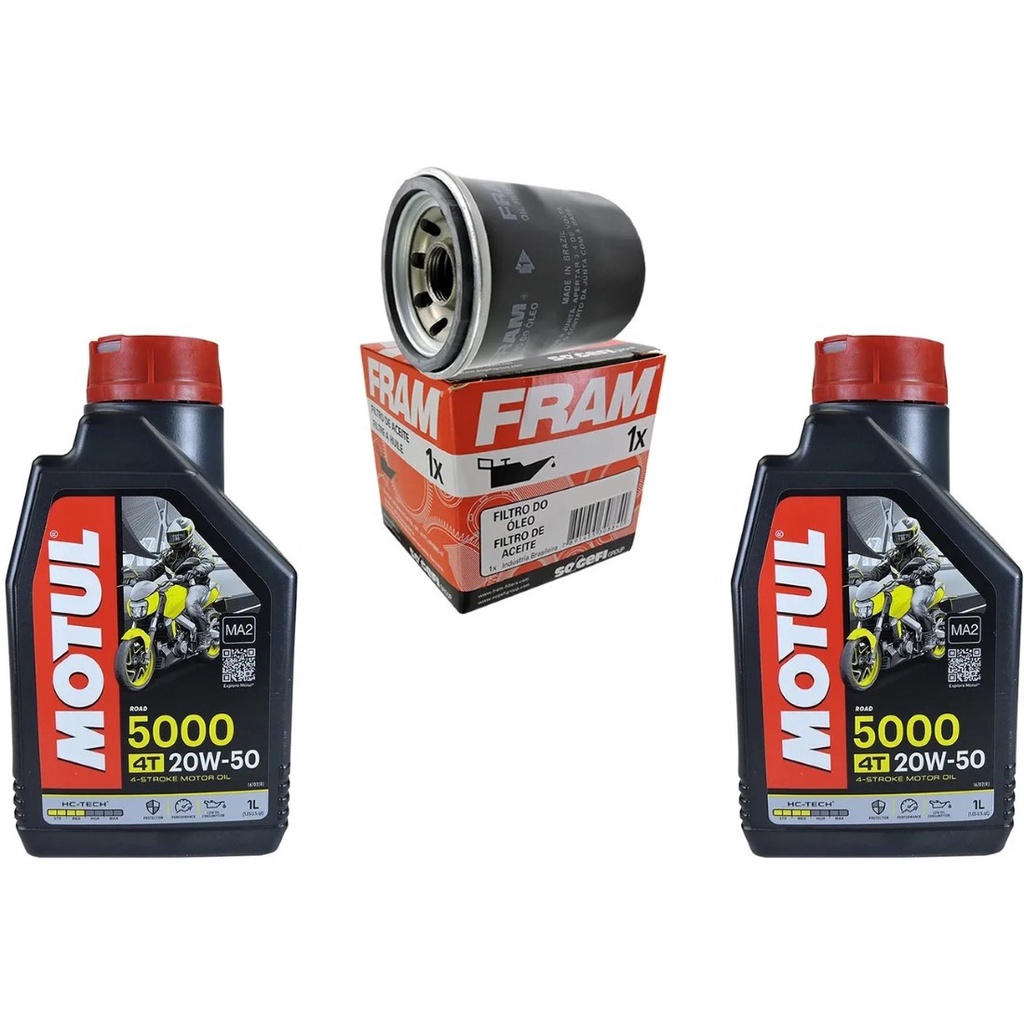 Kit Troca 2 Litros Oleo Motul 5000 Semissintético 20w50 Api Sl 4 Tempos ...