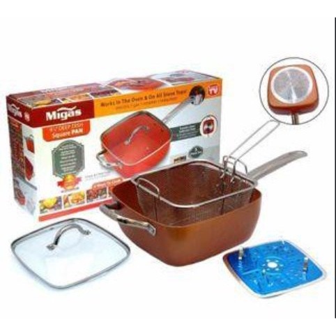 Panela quadrada multifuncional de cobre Deep Dish, Migas 5 em 1 Deep ...