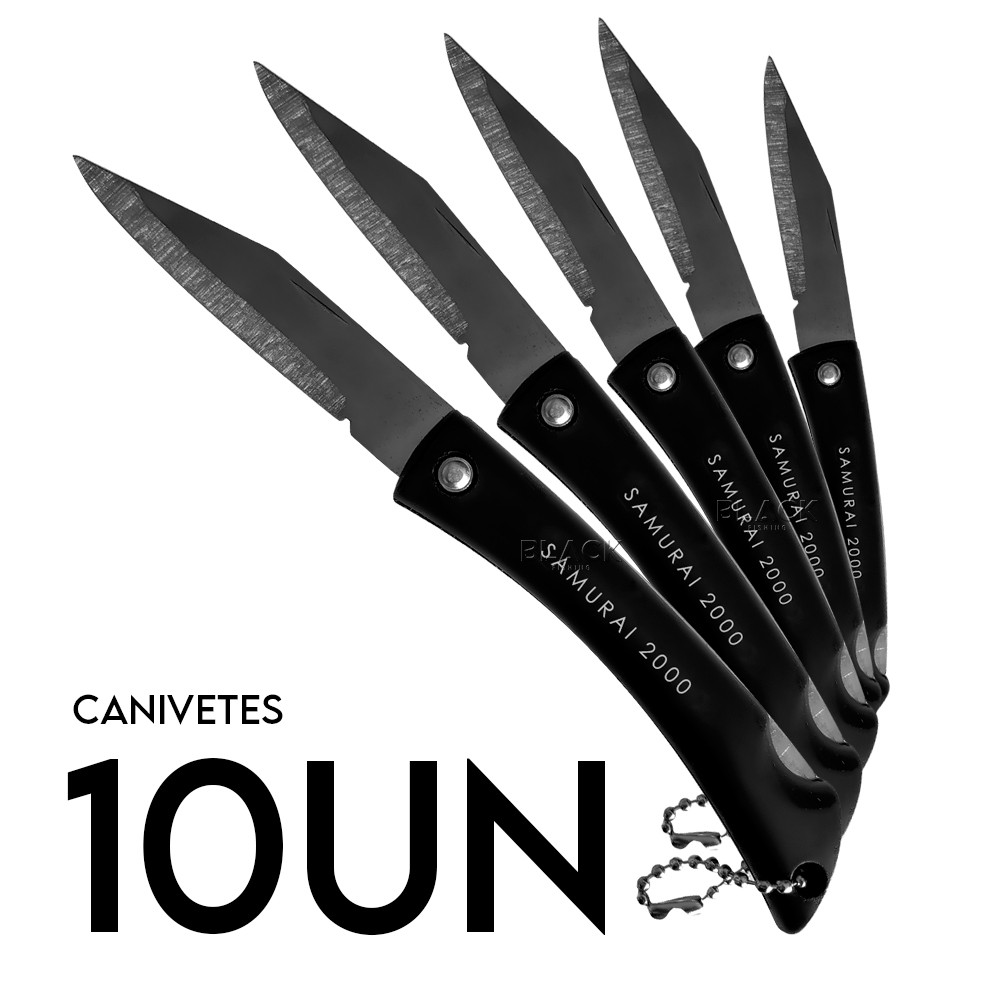 Kit 10 Canivetes Milita Saque Rápido Preto 16,5cm Pesca Camping Trilha ...