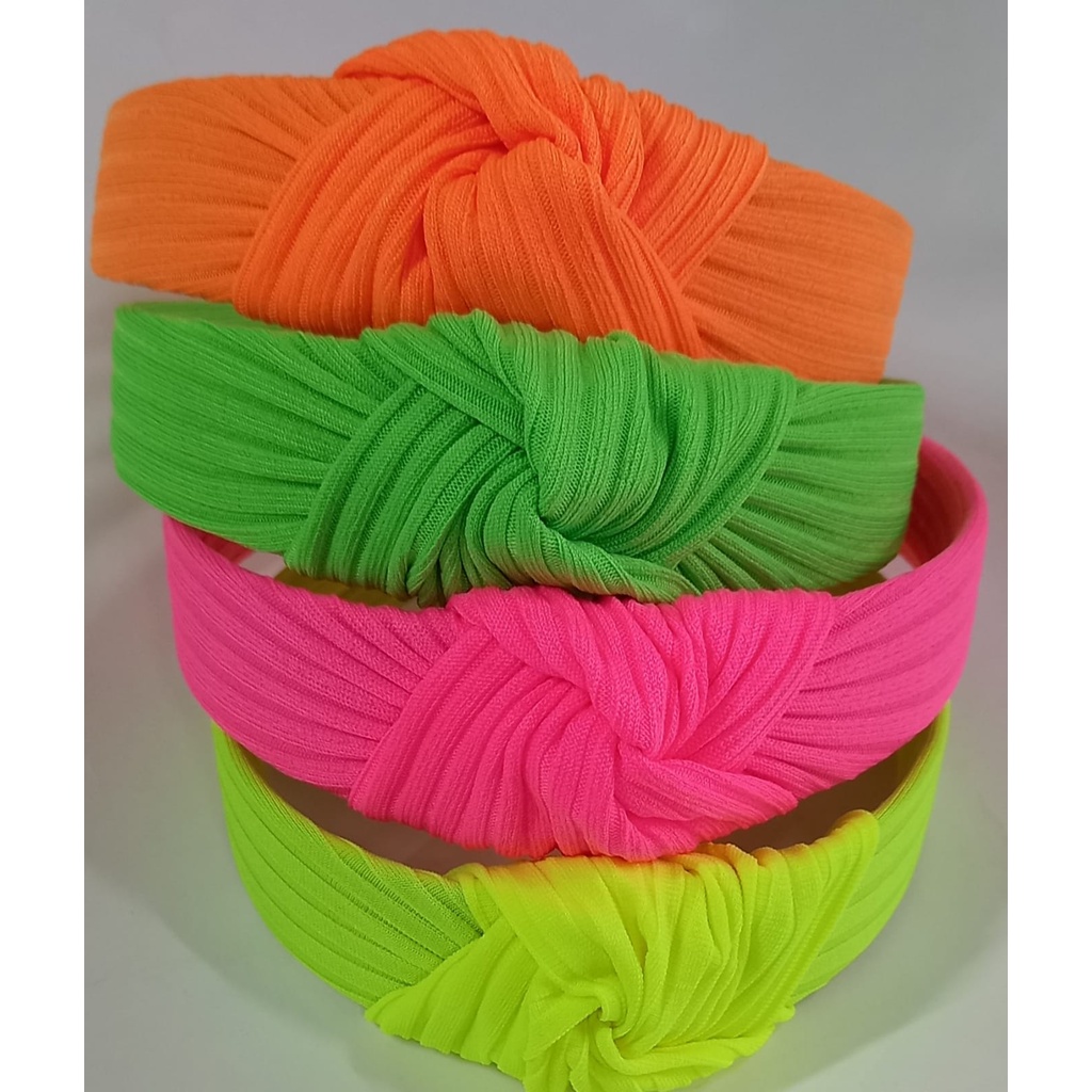 Tiara Nó Tecido Canelado Cores Neon Kit 8 Unidades Queridinhas das ...