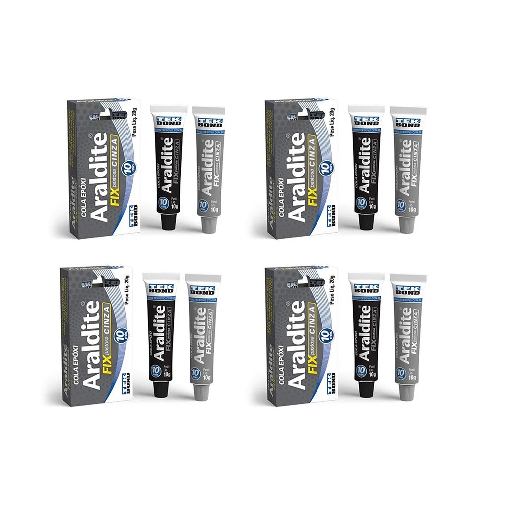KIT DE ADESIVOS ARALDITE FIX CINZA 20G - TEK BOND (4 UNIDADES) | Shopee ...