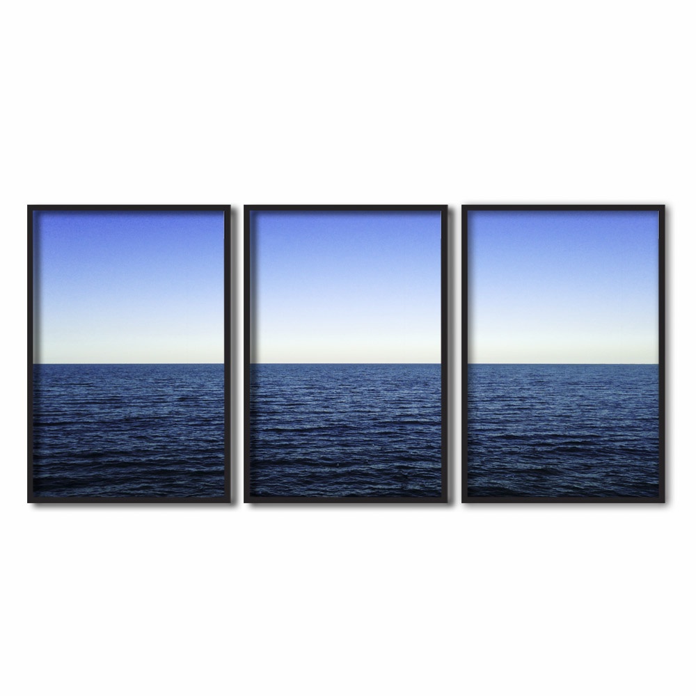 Conjunto 3 Quadros Decorativos Mar Azul Marinho Ondas Com Vidro 40X60CM ...