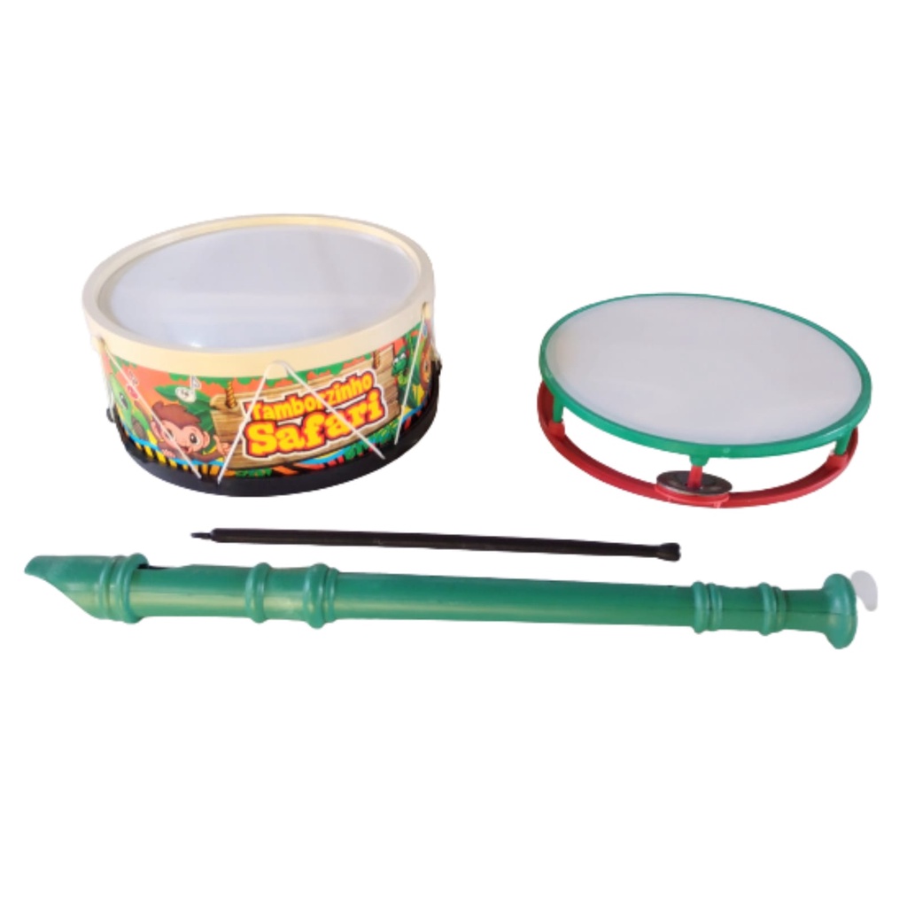 Instrumentos Musicais Infantil kit Tambor + Pandeiro + Flauta Doce | Shopee Brasil