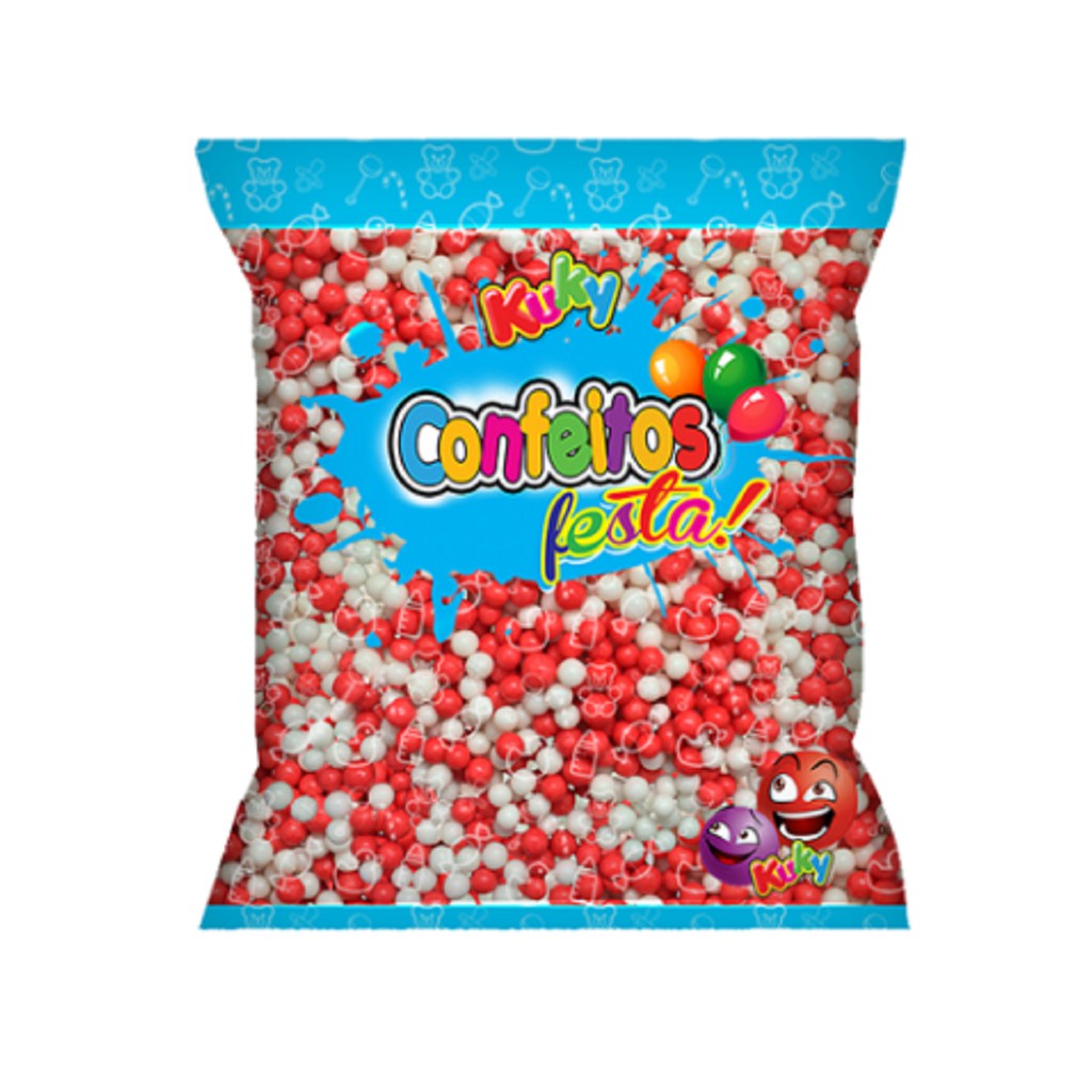 Confeito Bolinhas Festa 500gr Kuky - Coco c/ Morango (branco/vermelho ...
