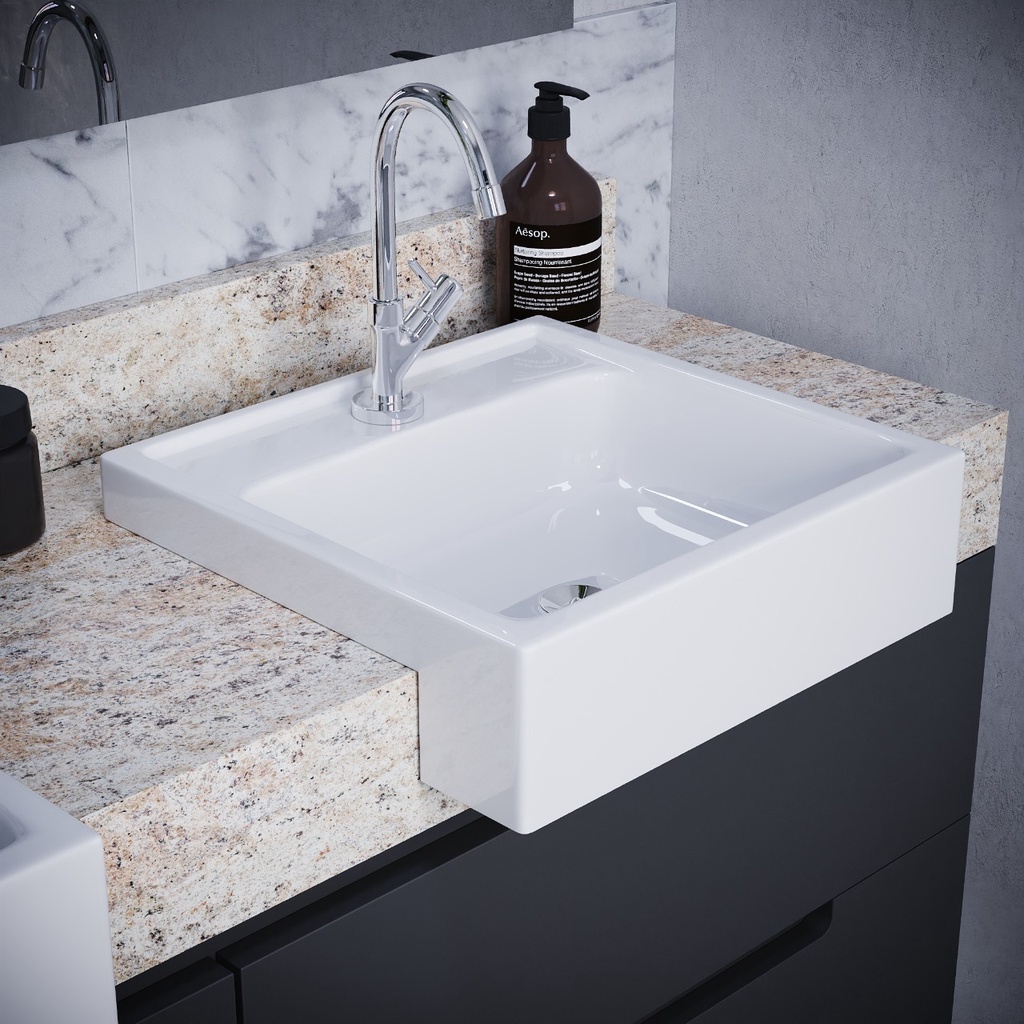 Cuba / Pia De Apoio Semi-encaixe Fe12 Quadrada 34x34 Cm + valvula click ...