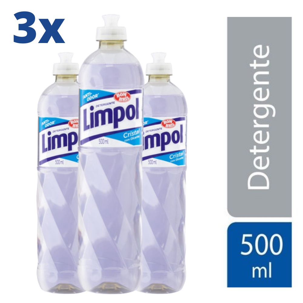 Kit 3 Detergente Limpol Cristal e Neutro antiodor 500ml | Shopee Brasil