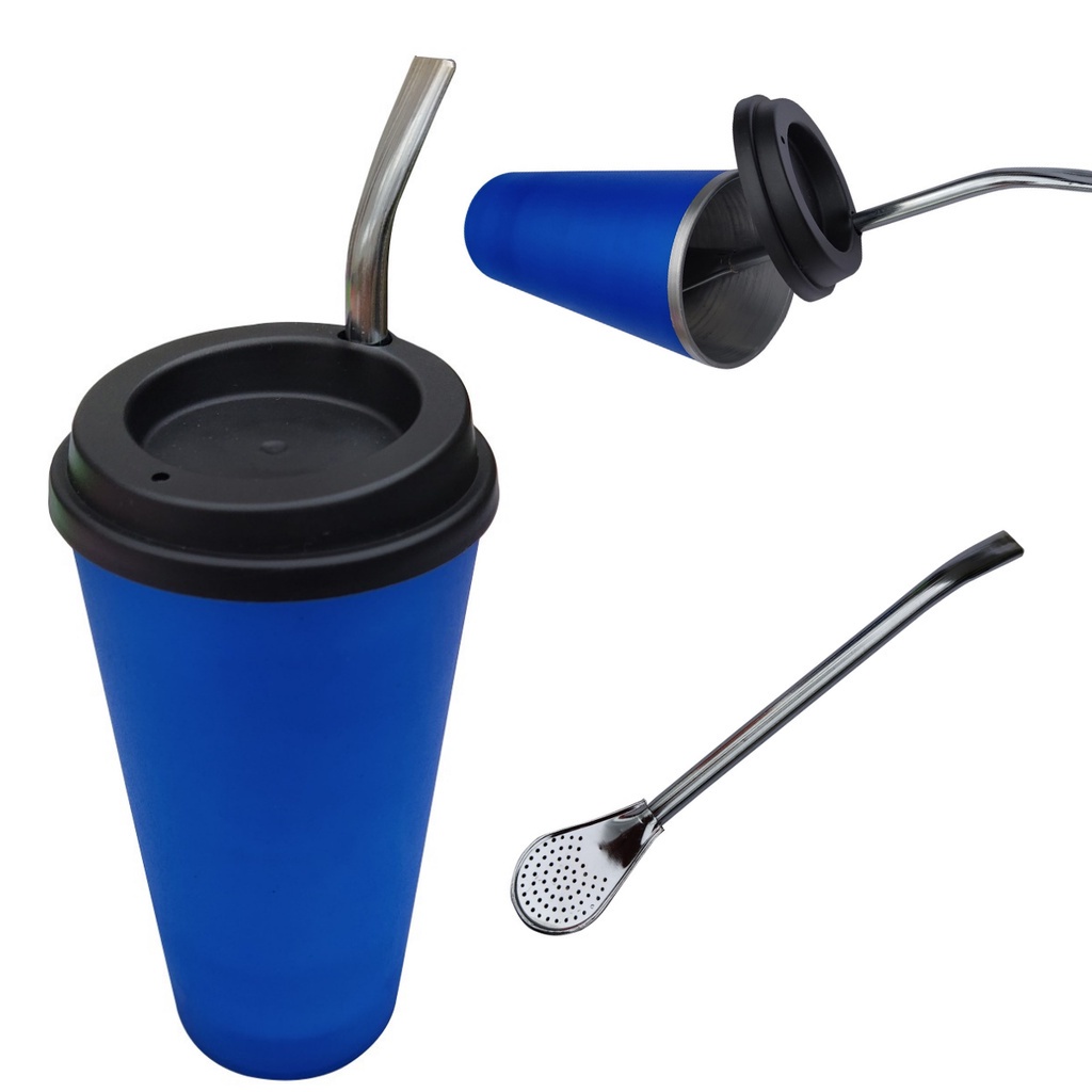 Copo de Tereré Verão Neon com Tampa e Bomba Azul | Shopee Brasil