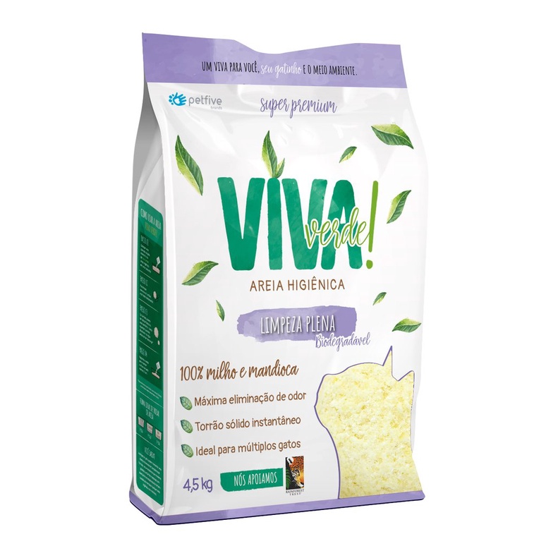 Areia Higiênica Viva Verde Limpeza Plena 4Kg RX BIO FINA - Grãos Finos - Super Premium para ...