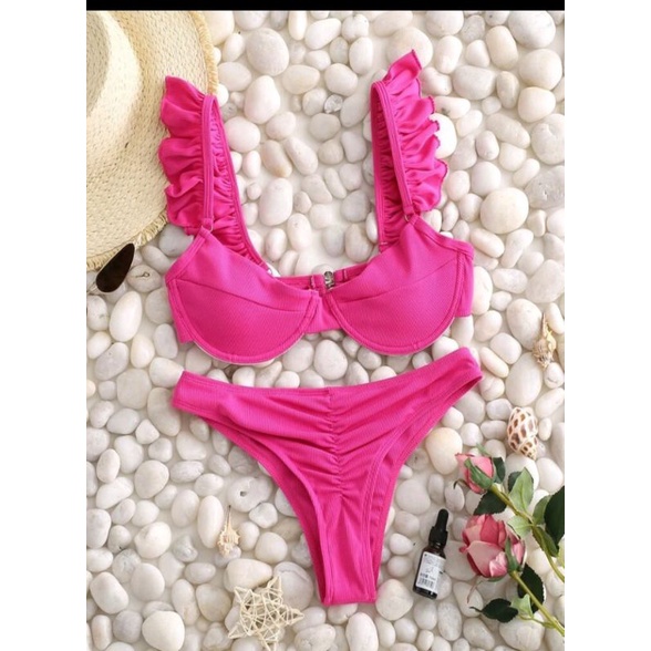 Biquíni Retrô Meia Taça Texturizado Retrô Azul Rosa Babadinho Shopee
