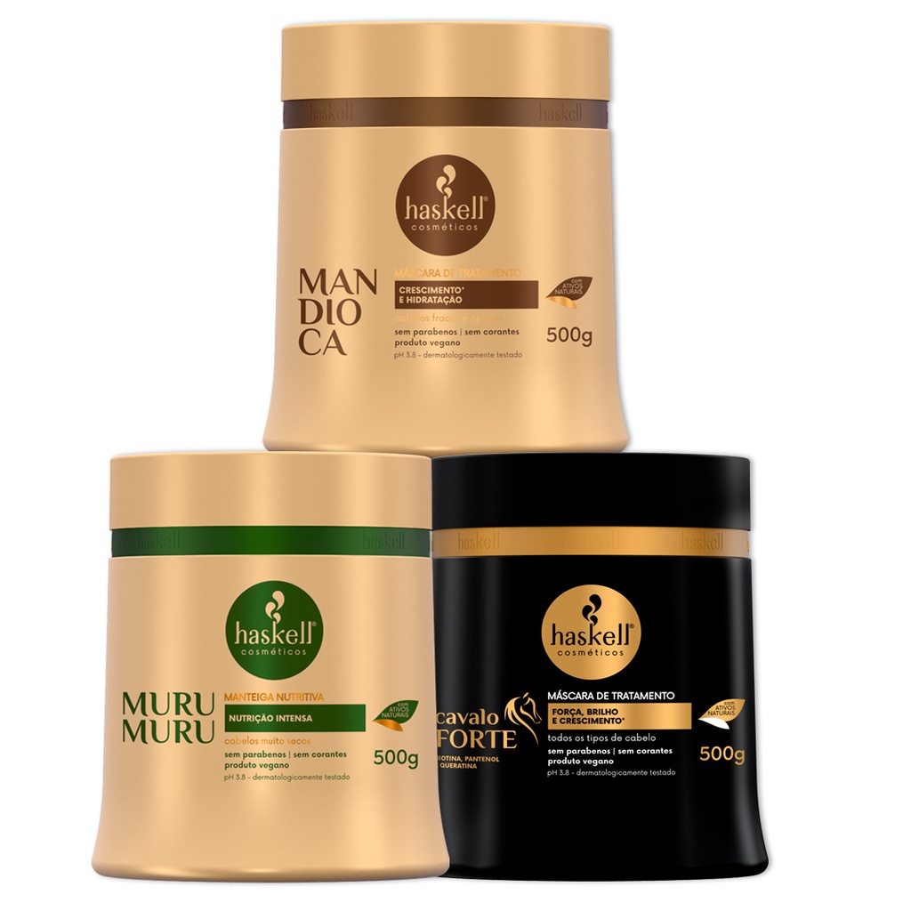 Kit Cronograma Haskell Cavalo F. Mandioca Murumuru 500g | Shopee Brasil