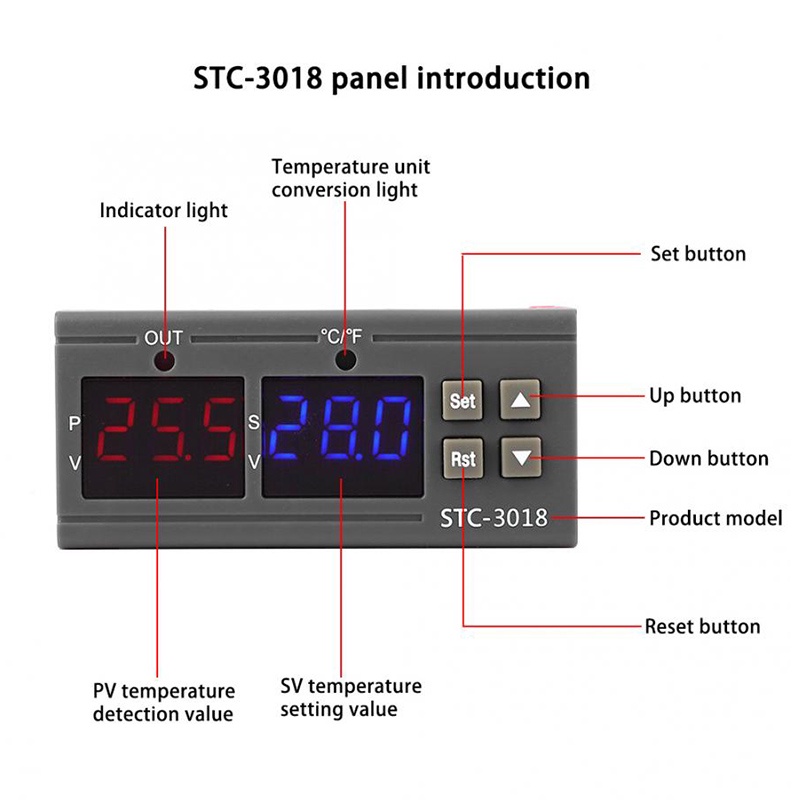 1 Pcs STC-3018 12V/24V/110-220V Controlador De Temperatura Digital Duplo Sensor Termostato Com ...