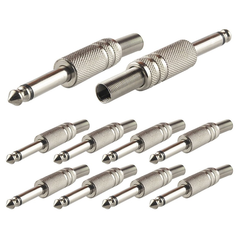 Kit 10 Plug conector P10 mono metal com mola | Shopee Brasil