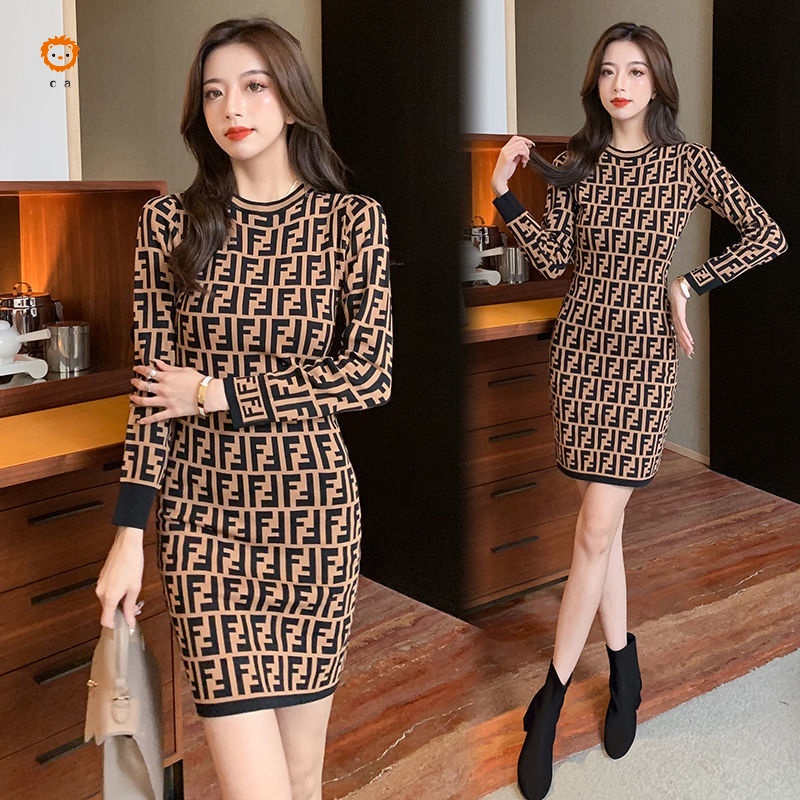 Vestido FENDI Alta Qualidade Manga Longa Feminino | Shopee Brasil