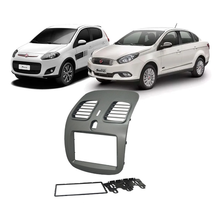 Moldura Painel DVD 2 Din MP5 Central Multimidia Fiat Gran Grand Siena Palio Sporting Champagne ...