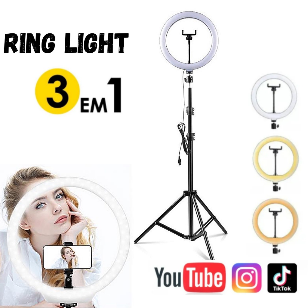 Iluminador Led Filmagem Ring Light 10 Polegadas Com Tripé 26cm | Shopee Brasil