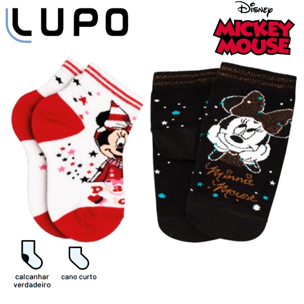 Kit 2 Pares Meia Infantil Minnie Original Lupo Disney 28-31 Menina Cano ...