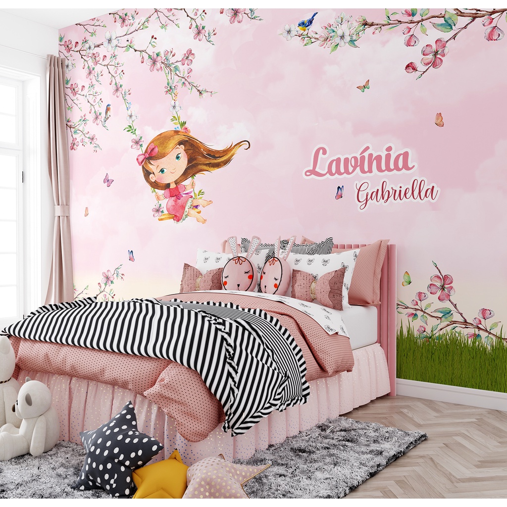 Quarto Infantil Jardim Papel De Parede Adesivo Floresta Jardim