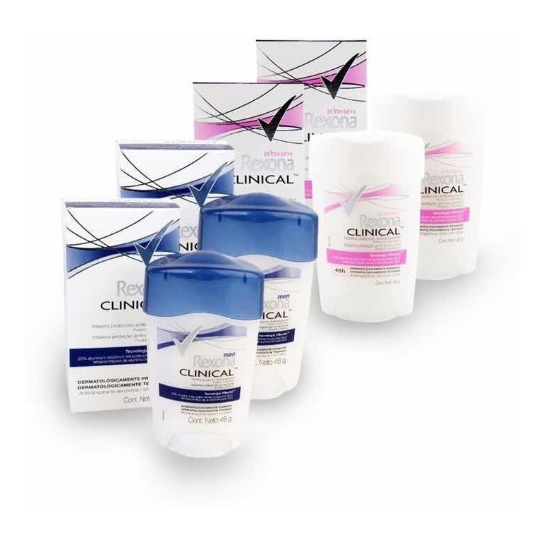 Kit 4 Rexona Clinical 2 Masculino Azul + 2 Feminino Classic 48g ...