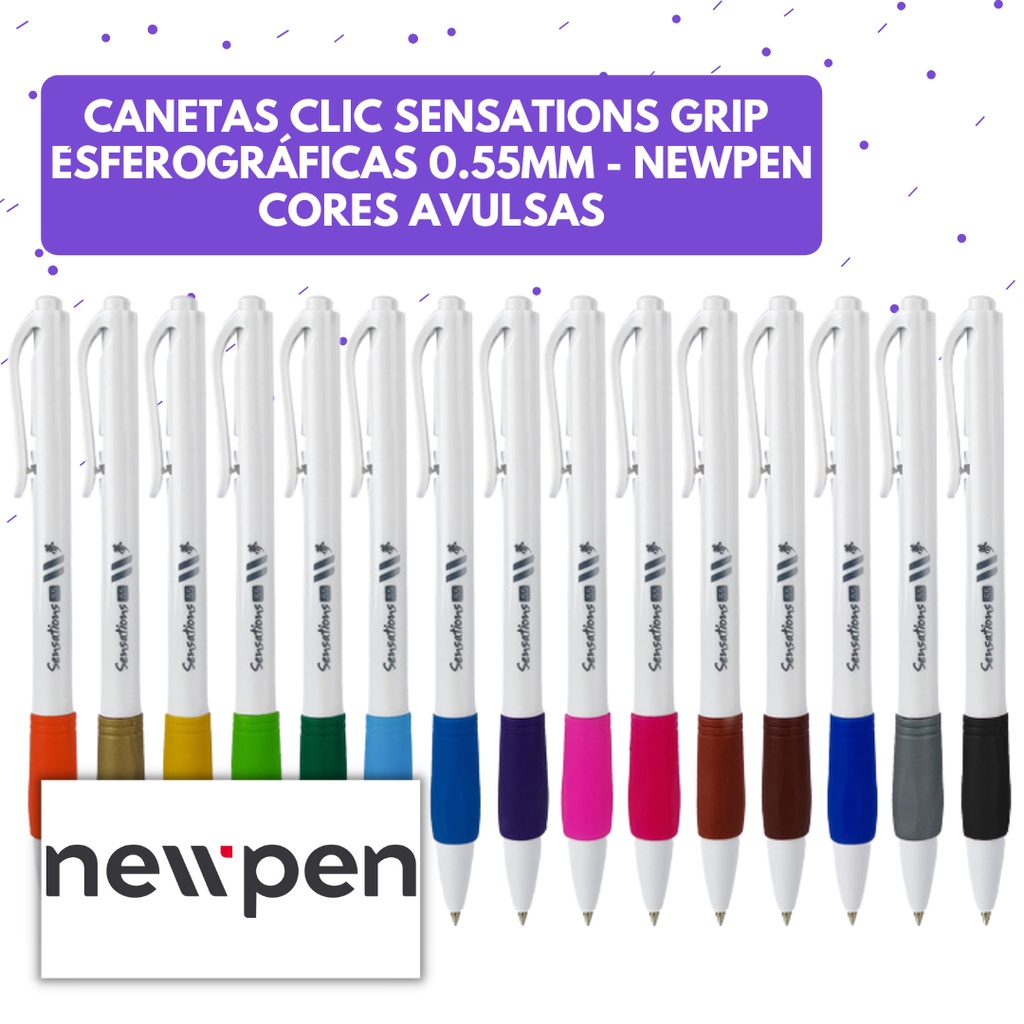 Caneta Esferográfica Clic Sensations Grip 0.55mm Studygram Newpen - Unidade Cores Variadas ...