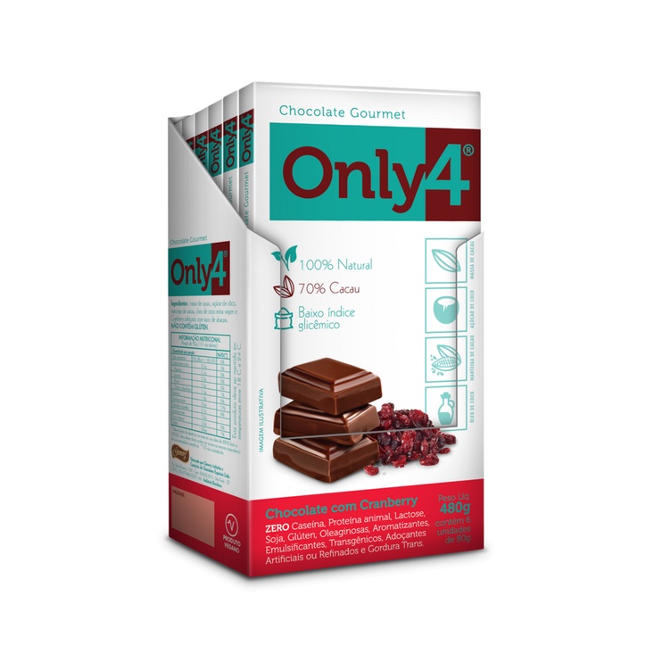 Chocolate com cranberry 70% cacau Only 4 - Cx. 6x8 | Shopee Brasil