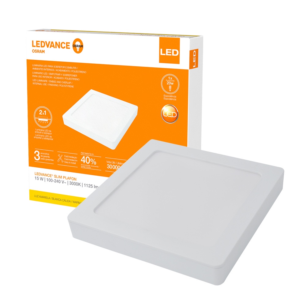 Luminaria Slim Plafon Led 15W Bivolt 3000K Luz Amarela Ledvance ...