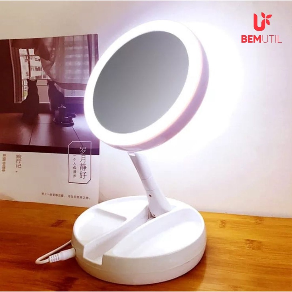 Espelho com Led De Mesa Com Aumento 10x Led luz Dobravel Para Maquiagem Pronta Entrega | Shopee ...