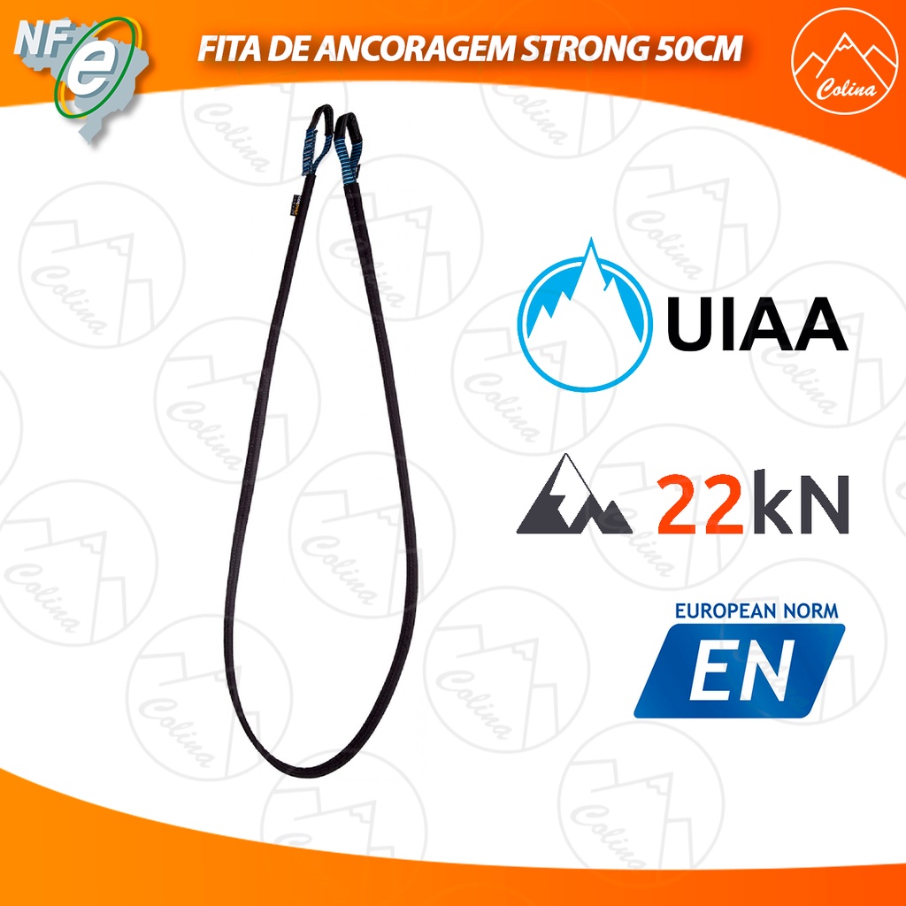 Fita de Ancoragem Strong 22KN Azul Uiaa Conquista 50cm EN Escalada ...