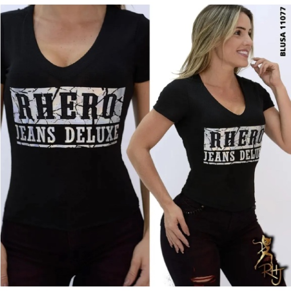 Camiseta Gola V Rhero Jeans | Shopee Brasil