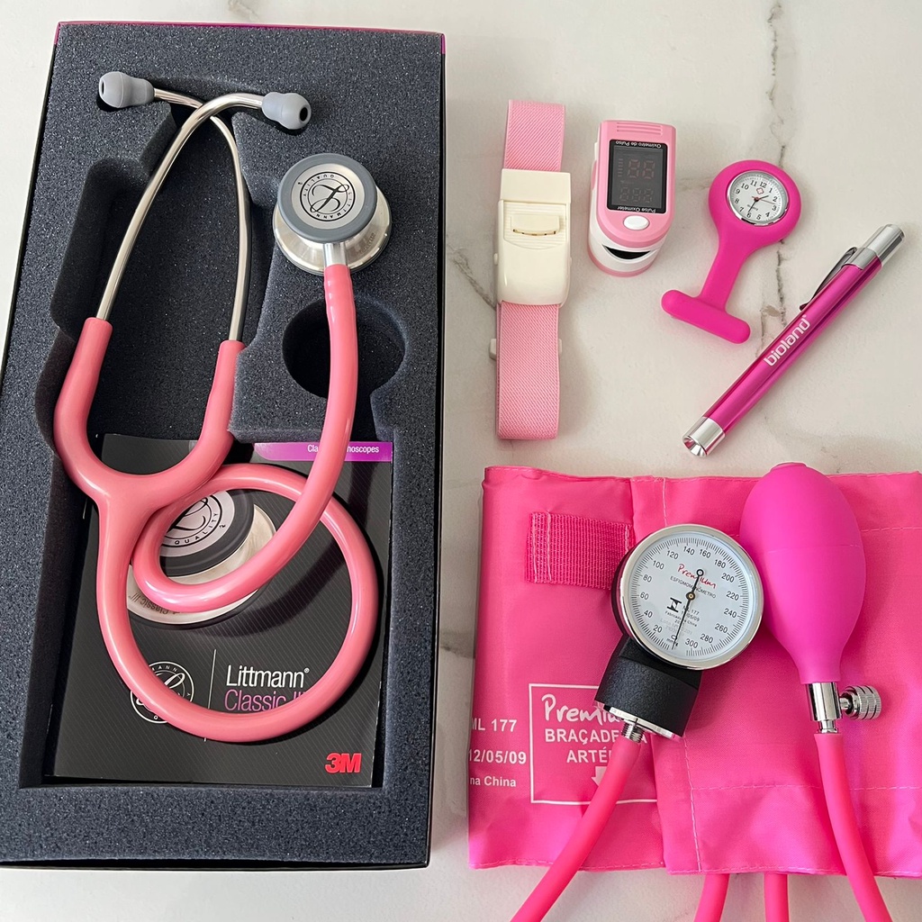 Kit Enfermagem Acadêmico 3M Littmann Rosa Completo Esteto Esfigmo Com ...