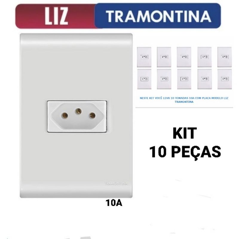 Tomada Simples 10A Tramontina LIZ Conjunto 4x2 (kit 10UN) | Shopee Brasil