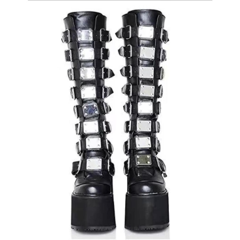 Bota Longa Feminina De Cano Alto De Couro Estilo Punk Gótico | Shopee ...