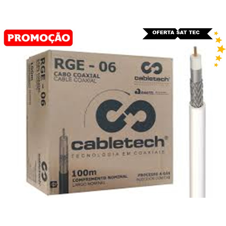 Cabo Coaxial Rg6 Cabletech Cx 100 Mt Tv e Cftv Original | Shopee Brasil