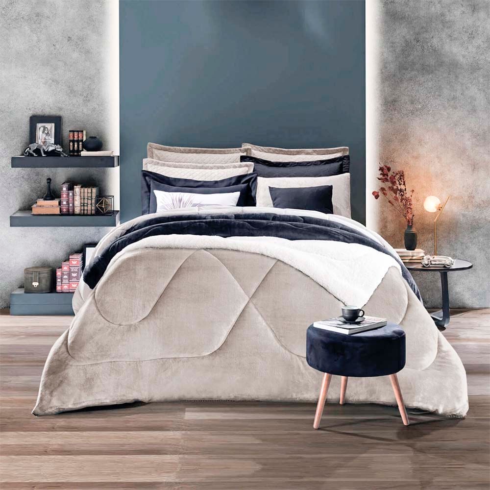 Edredom Casal Dupla Face Hedrons Plush/Sherpa Liso Cevada | Shopee Brasil