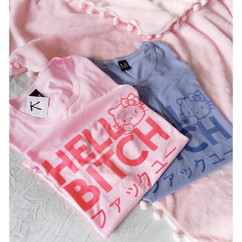 Camiseta Unissex 'Hello Bitch' Kawaii Aesthetic Hello Kitty | Shopee Brasil
