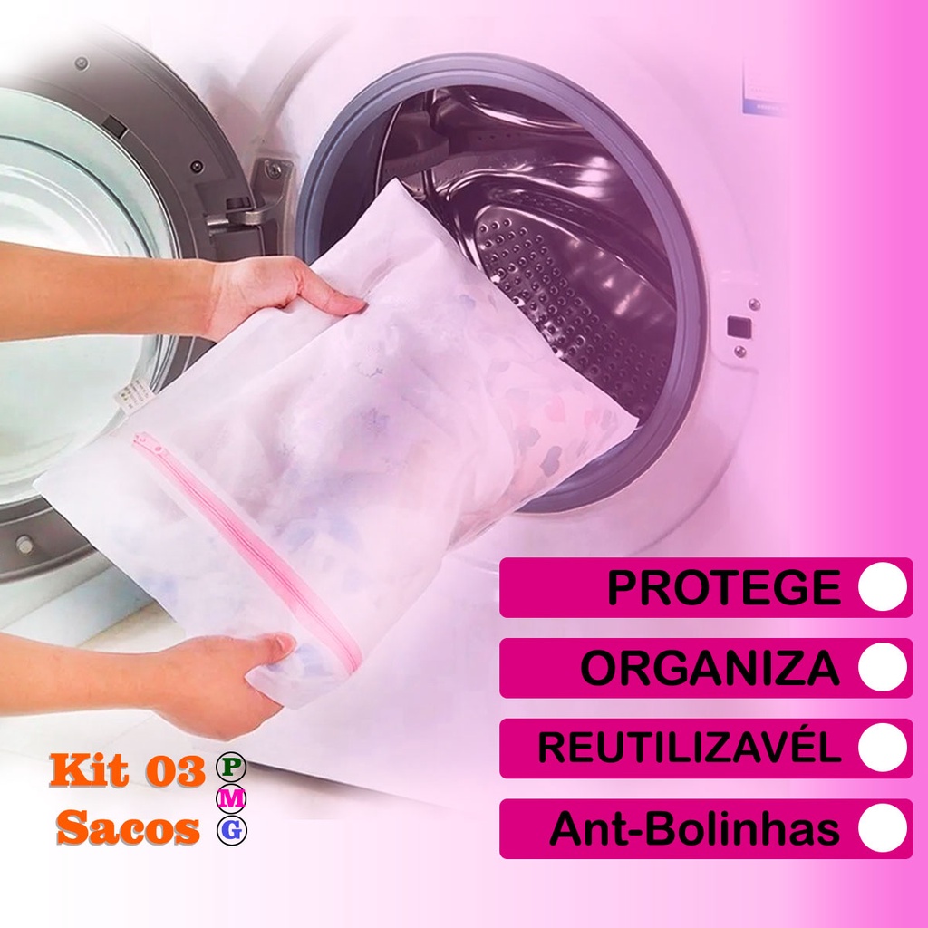 Saco Organizador Lavar Roupa Intima Delicada Em Máquina Kit 03 Tamanhos ...