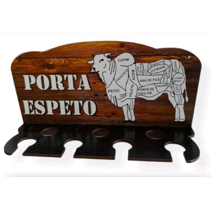 Porta espeto de parede para churrasco em madeira para 07 espetos ...