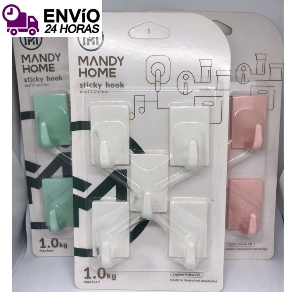 Kit 5 Gancho Ganchos Adesivo Pendurar Multiuso Parede 1kg Sticky Hook ...