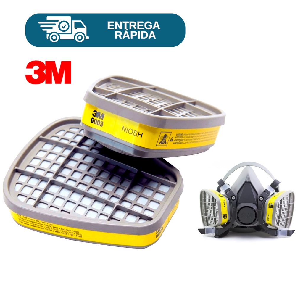 Kit 1 Par Filtro Cartucho Químico 6003 Respirador 3M VO/GA Vapores ...