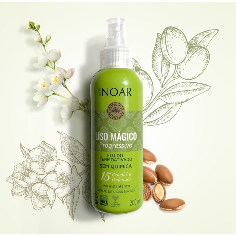 Inoar Leave-in Liso Mágico Fluído Progressivo Extrato de Argan e Jasmin ...