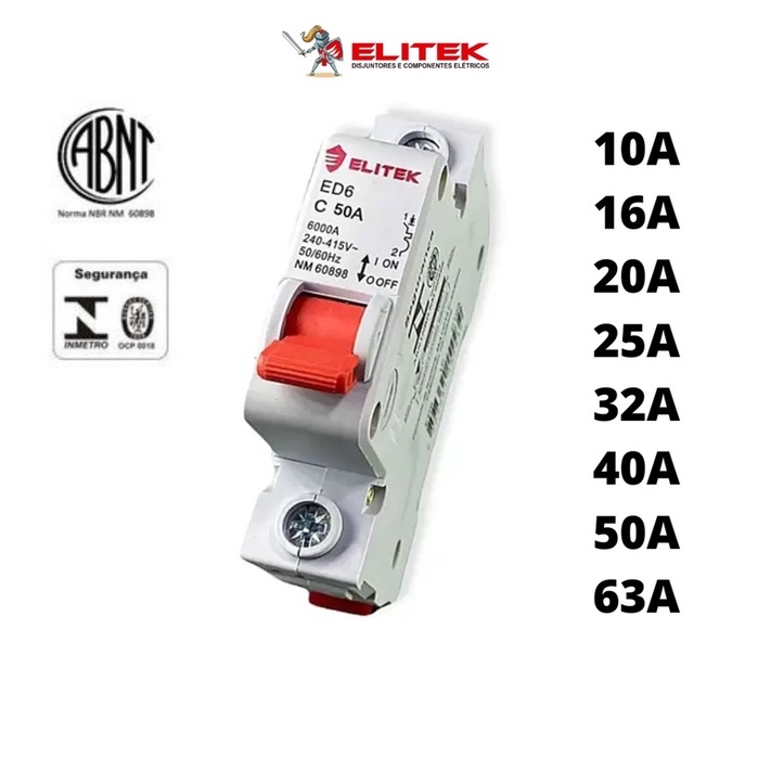 Disjuntor ELITEK Unipolar Monopolar Curva C 10A/16A /20A/25A/32A/40A/50A/63A | Shopee Brasil