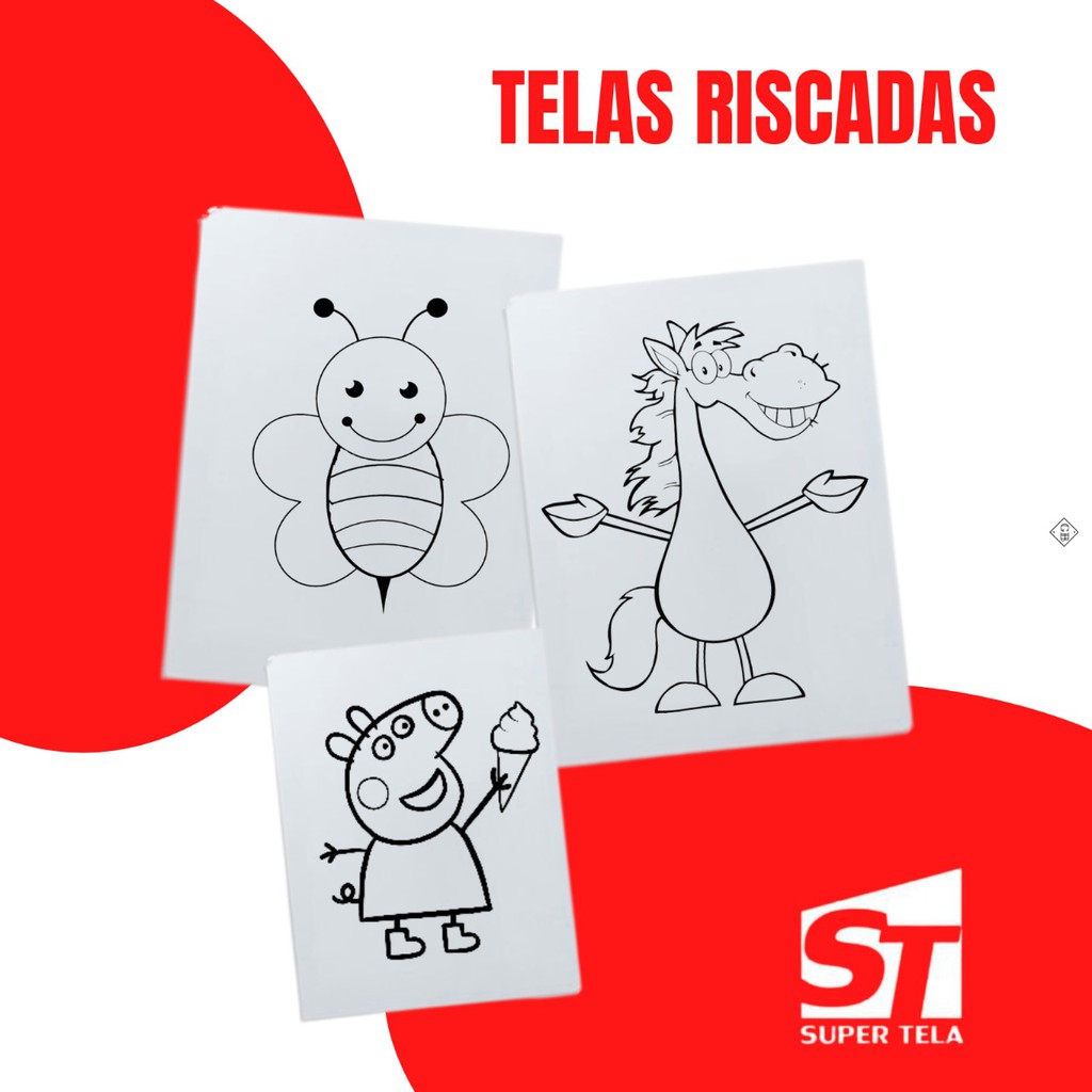 Tela Riscada 16x22 - Personagens - Pacote com 3 unidades | Shopee Brasil